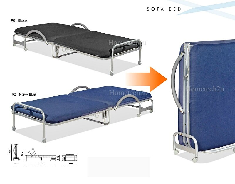 Single Size Foldable Bed With Head Reclining Function For Guest - Navy Blue
