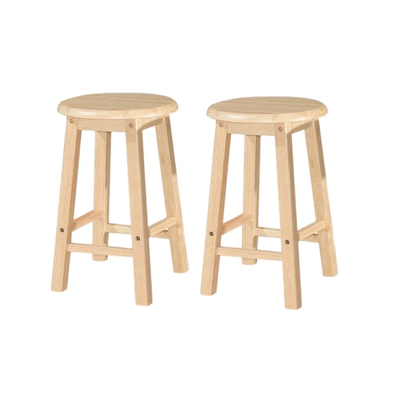 x 2units UHome 18 Inch Rounded Wooden Bar Stool Chair (Oak)