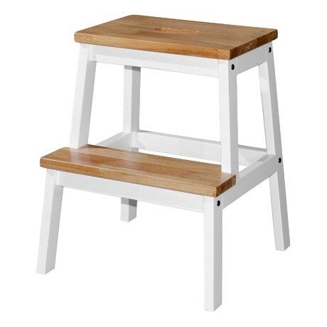 Wooden Step Stool Chair (2 Steps) - Natural White