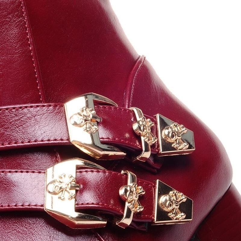 ZANZEA Botas Altas de Cuero con hebillas y detalles en oro para Mujer ...