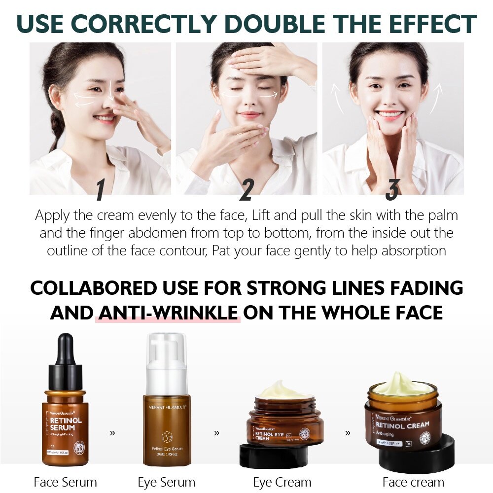 VIBRANT GLAMOUR Natural Retinol Sets Face Cream+Facial Serum Retinol VA ...