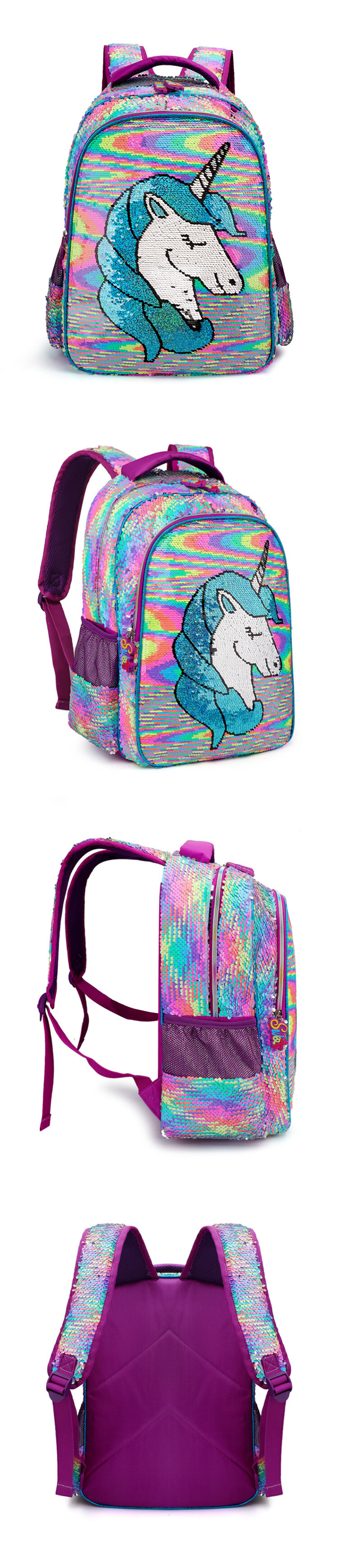 [SHAKIRA] 2 pcs/set Cartable Paillettes Fille,Sac à dos Licorne élève ...