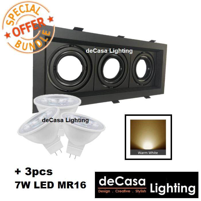 Triple Eyeball Black Casing MR16 Lamp Holder Spotlight Recessed ...