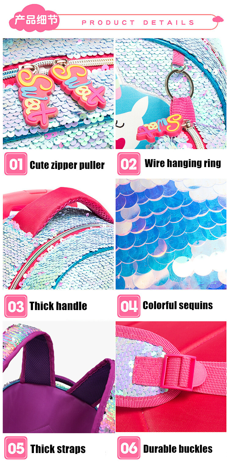 [SHAKIRA] 2 pcs/set Cartable Paillettes Fille,Sac à dos Licorne élève ...