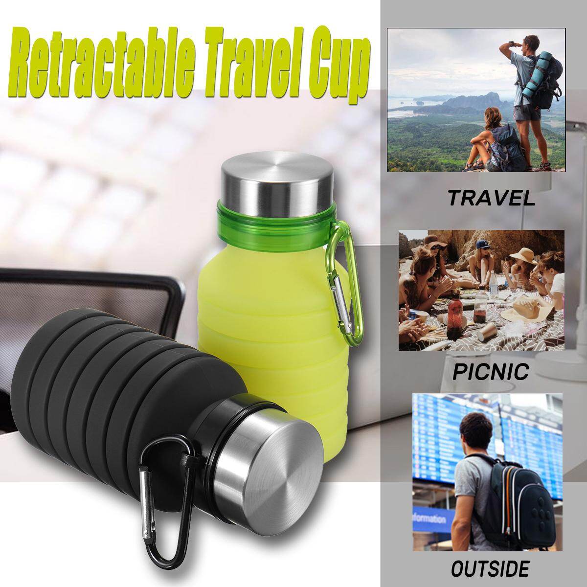 Generic 550ML Outdoor Folding Silicone Coffee Cup Telescopic Drinking Collapsible Travel Cup ...