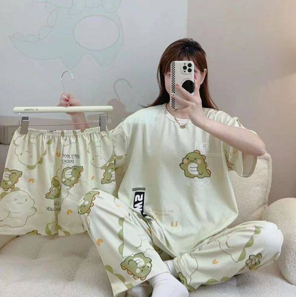 Women 3Pcs Set Pyjamas Short Sleeve Sleepwear Set Baju Tidur Pajamas ...