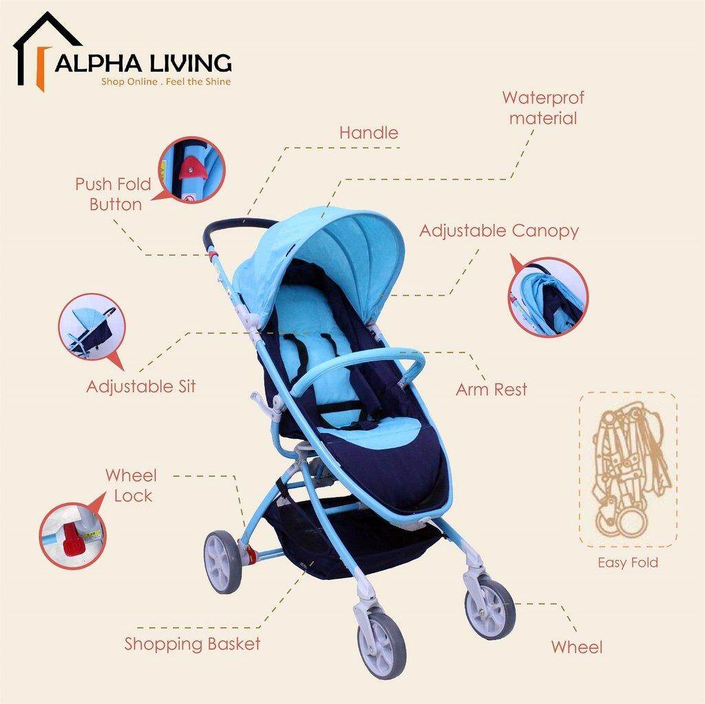 Alpha Living BAY0057 Travel Stroller 4 Wheel Folding High View Pram ...