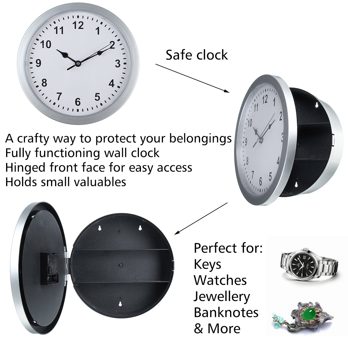 Generic 2IN1 Wall Clock Hidden Safe Clock Safe Secret Safes Hidden Safe ...