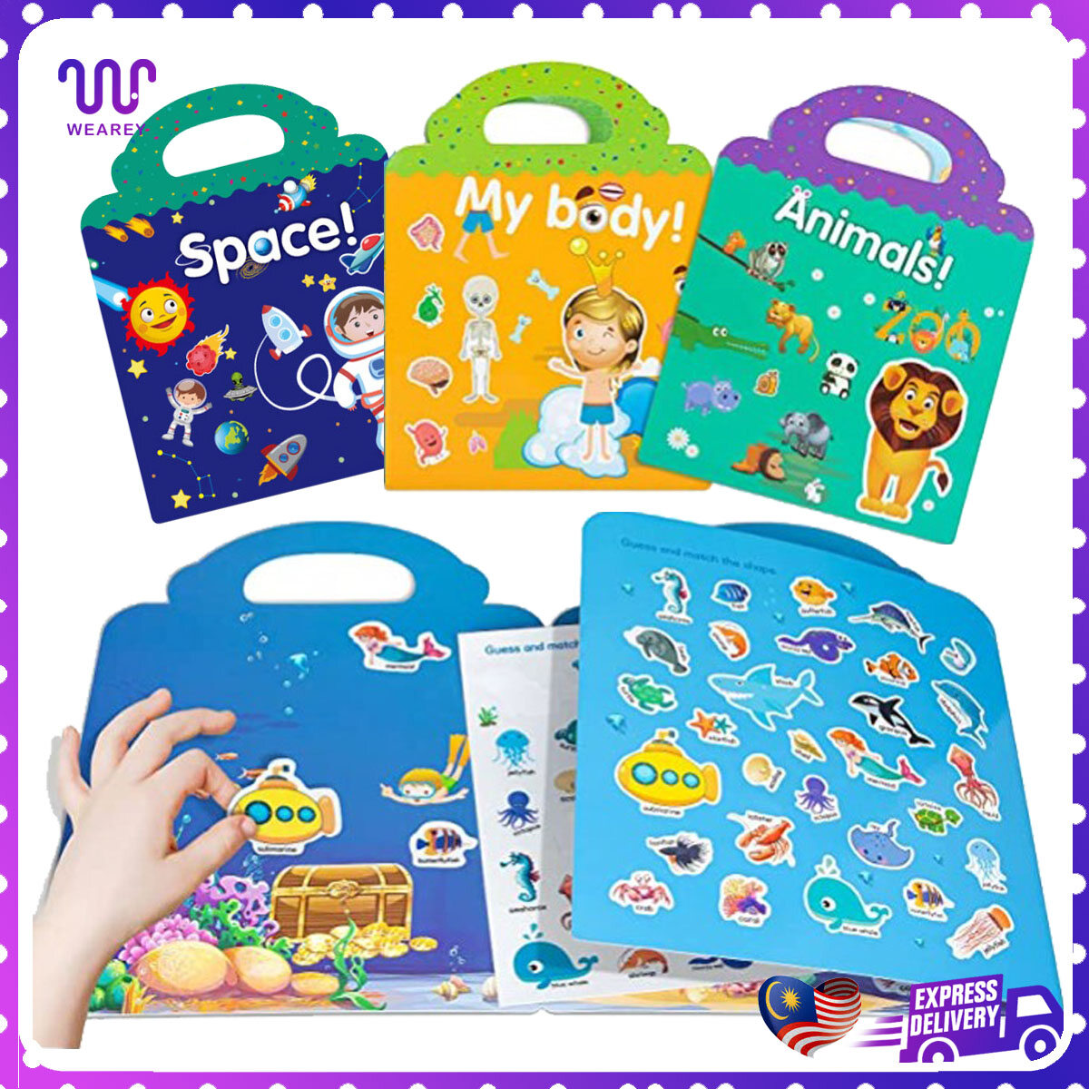 Kids Children Sticker Book Learning Toys Reusable Cute Sticker Early ...
