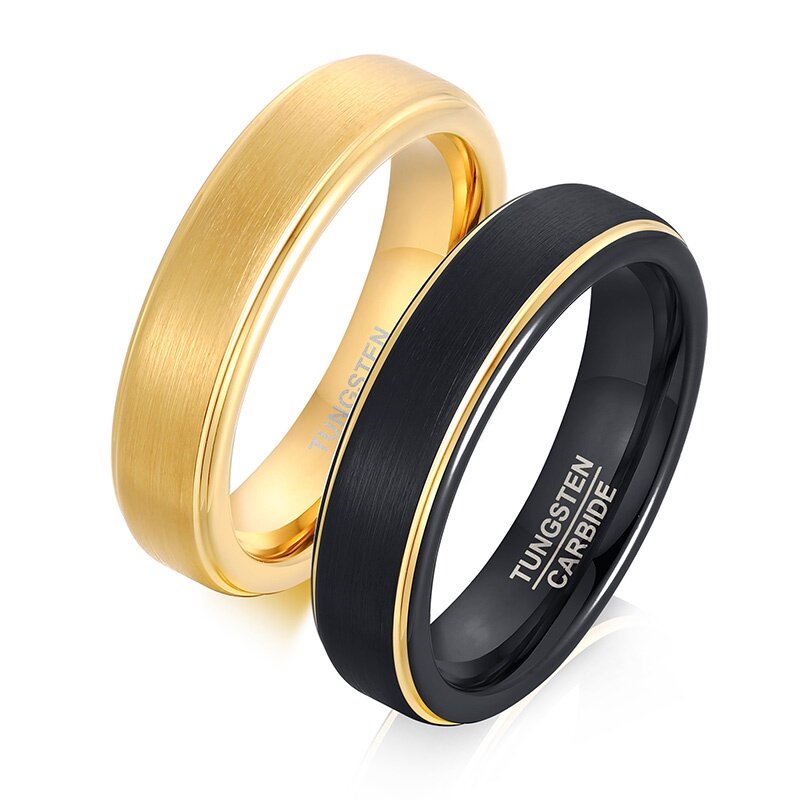 Vnox Fashion 5mm Gold Tungsten Carbide Rings for Women Men Wedding ...