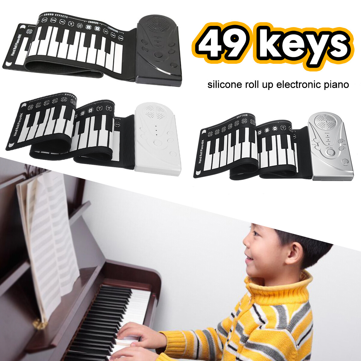 Generic 49 Keys Roll Up Electric Keyboard Piano Built-in Speaker Kids ...