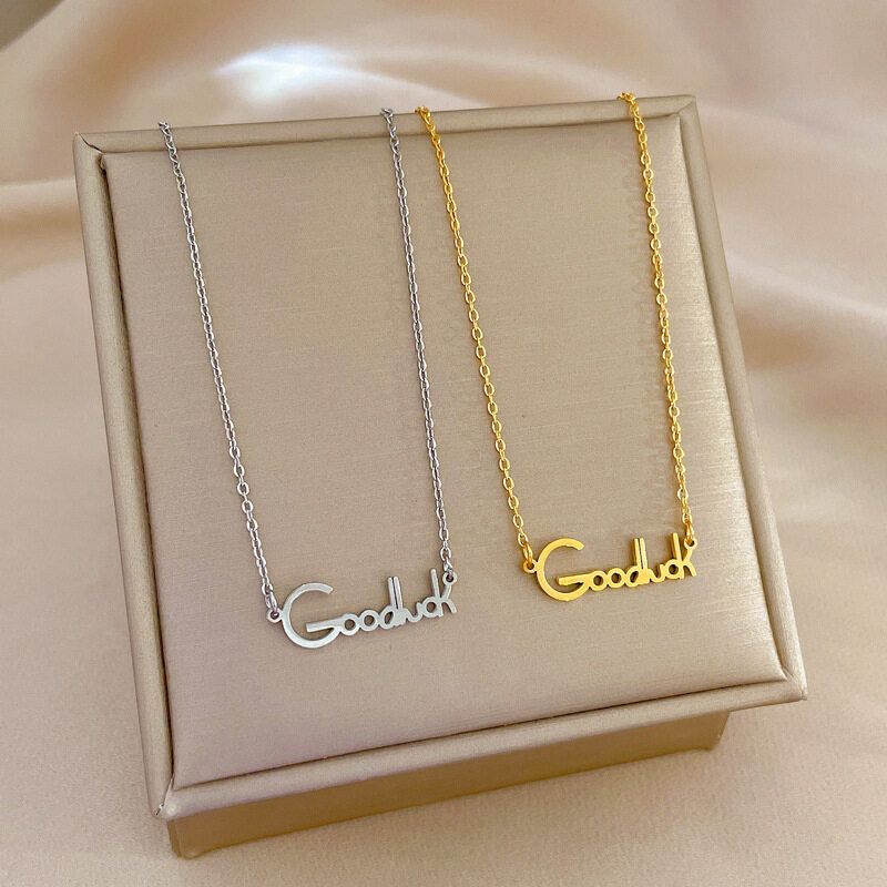 Stainless Steel Good Luck Letter Pendant Necklace for Women's Ins Style ...
